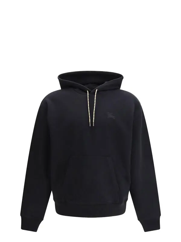 Burberry Cotton Hooded Sweatshirt With Embroidered Equestrian Knight Design And Checked Details - Black