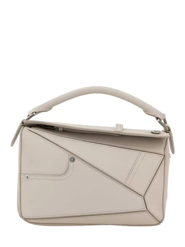 Loewe Light Grey Leather Small Puzzle Panta Handbag - Gray