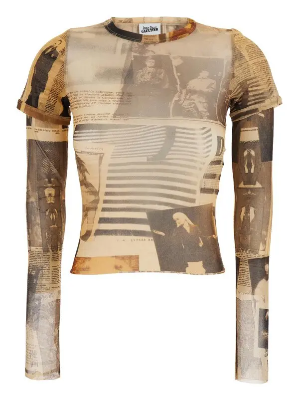 JEAN PAUL GAULTIER Tech Fabric Printed Long Sleeve Crop Top - Multicolor