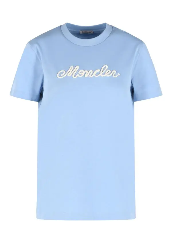Moncler Light Cotton T-shirt With Embroidery - Blue