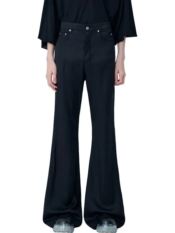 Rick Owens Flared Trousers In Smooth Weave - Black