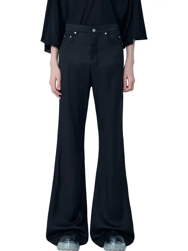 Rick Owens Flared Trousers In Smooth Weave - Black