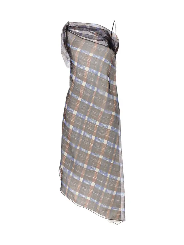FERRAGAMO Asymmetrical Check Print Organza Dress - Multicolor