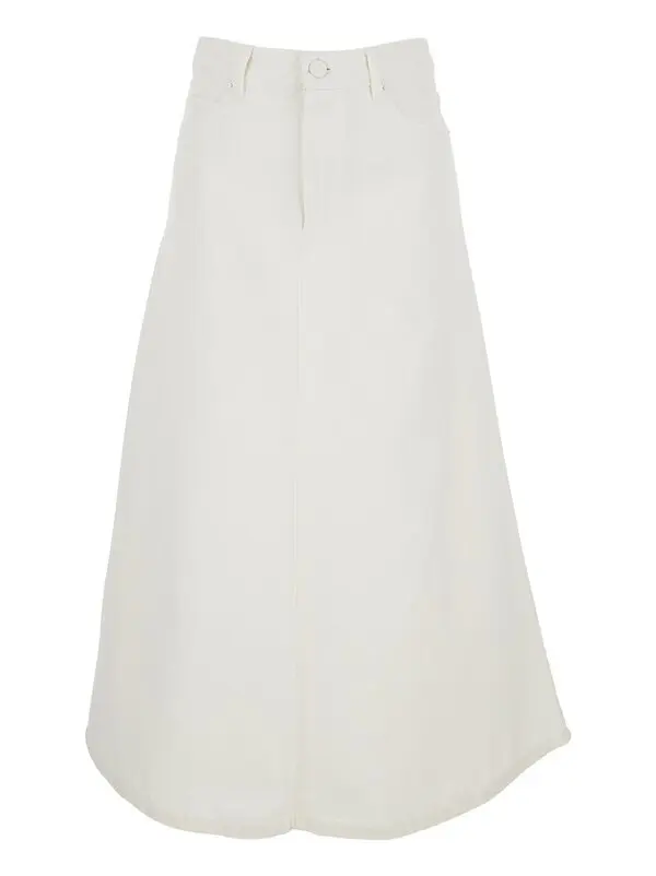 Ami Long Denim Skirt With Logo Patch - Multicolor