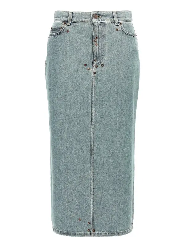 Moschino Riveted Denim Midi Skirt - Blue