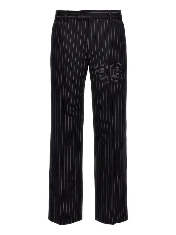Off-White Pinstriped Wool Blend Trousers - Blue