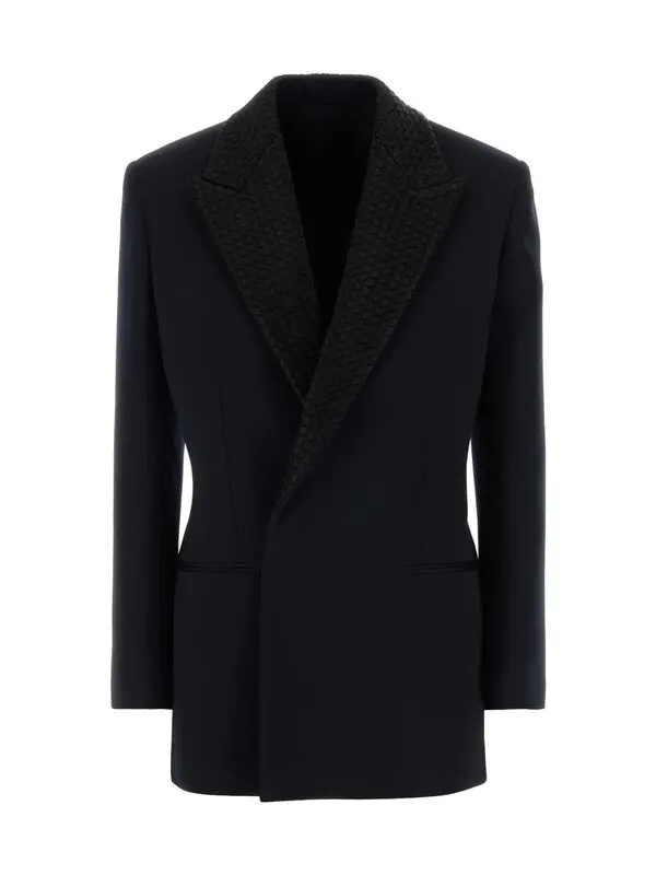 Bottega Veneta Midnight Wool Blazer With Textured Lapel - Blue