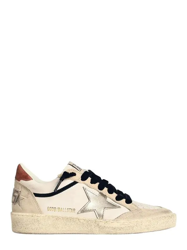 GOLDEN GOOSE Ball-star Leather And Suede Sneakers With Vintage Effect - White