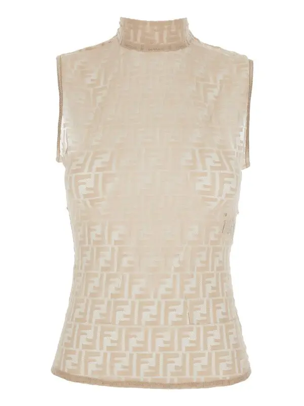 Fendi Ff Motif Sleeveless Crewneck Top - Cream