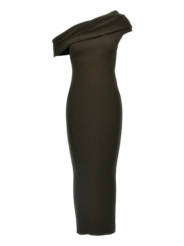 COURREGES Ribbed Viscose Blend One-shoulder Dress - Brown