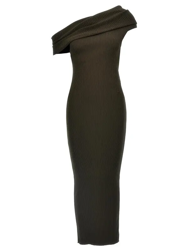 COURREGES Ribbed Viscose Blend One-shoulder Dress - Brown