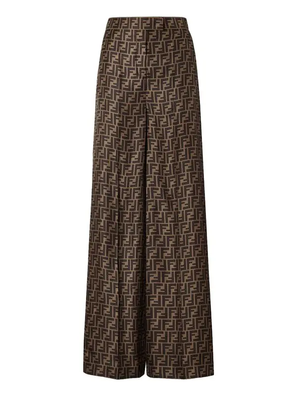 Fendi Ff Twill Wide Leg Pants - Brown