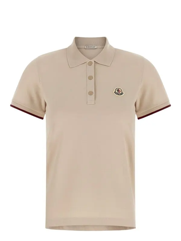 Moncler Cotton Piquet Polo Shirt With Logo Patch - Cream