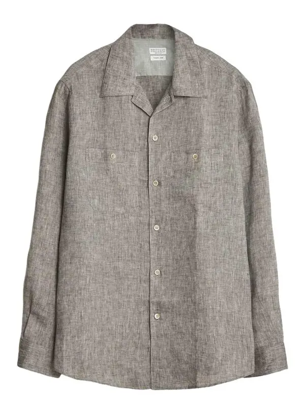 Brunello Cucinelli Button-down Shirt With A Melange Effect - Brown