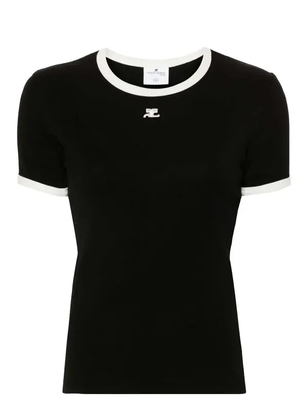 COURREGES Cotton T-shirt With Logo Application - Black