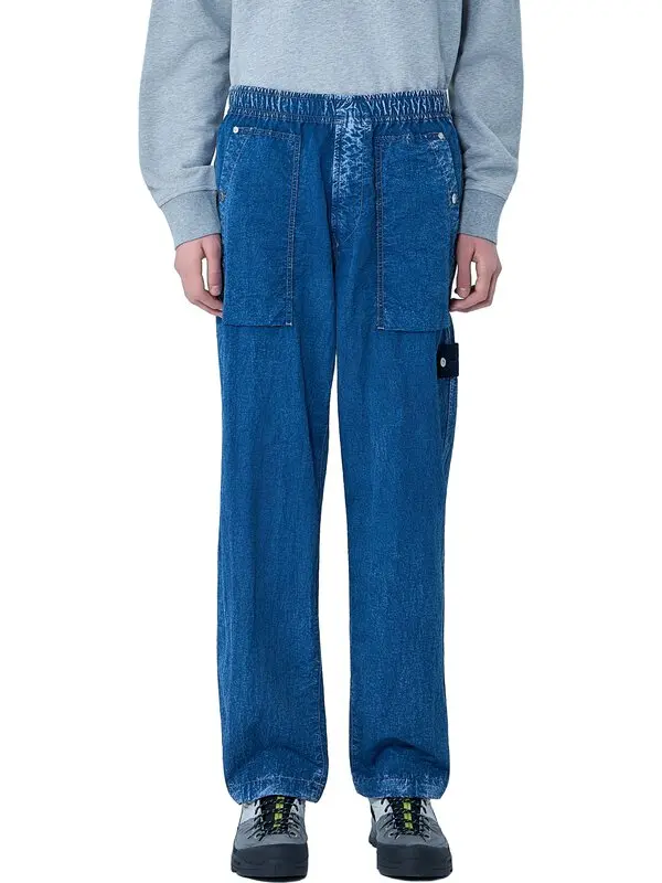 Stone Island Elasticated Waistband Denim Cargo Trousers - Blue