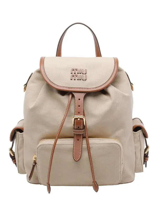 Miu Miu Embroidered Logo Backpack - Cream