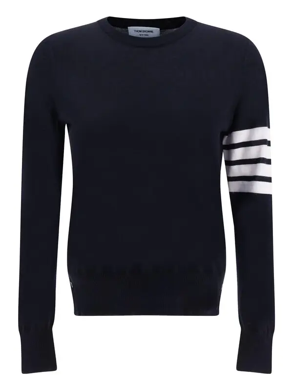Thom Browne Virgin Wool Sweater With Signature Stripes - Blue