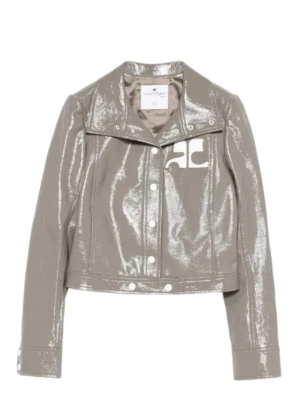 COURREGES Re-edition Vinyl Jacket With Logo Appliqu - Brown