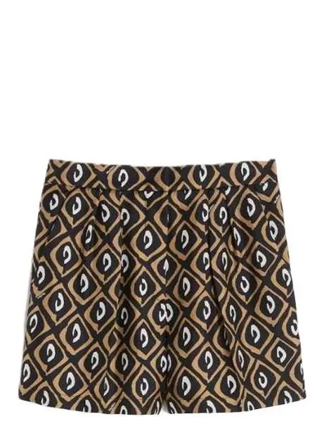 Max Mara Printed Silk Shorts With Embroidered Logo - Black