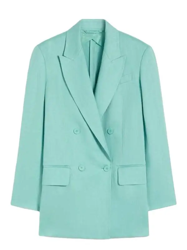 Max Mara Olimpia Jacket In Chevron Linen Aqua - Blue