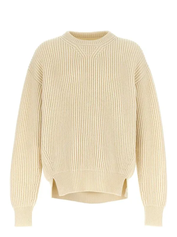 JIL SANDER Chunky Ribbed Wool Sweater With Cuffed Sleeves - White