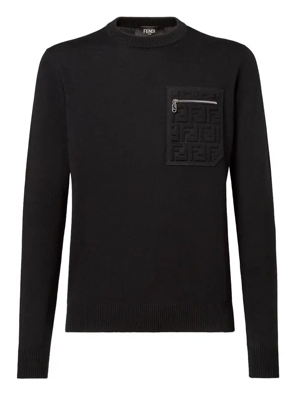 Fendi Virgin Wool Sweater With Ff Motif Pocket - Multicolor