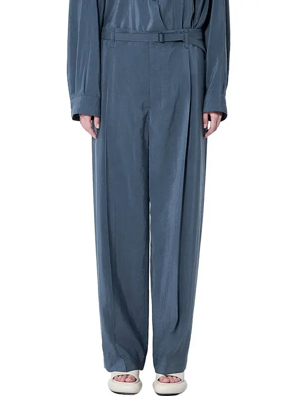 LEMAIRE Belted Silk-blend Pants - Gray