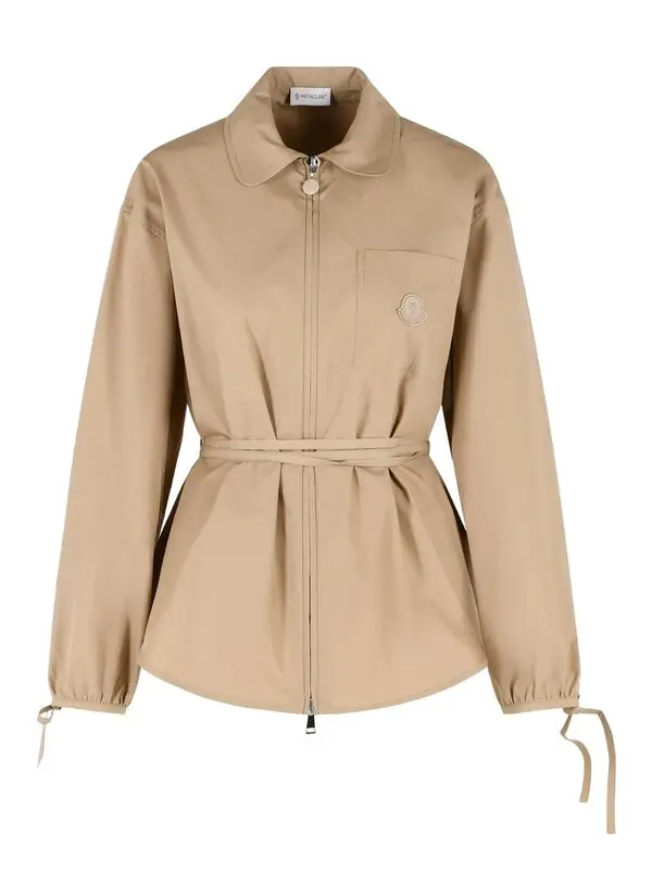 Moncler Beige Cotton Zip-up Shirt With Belt - Cream