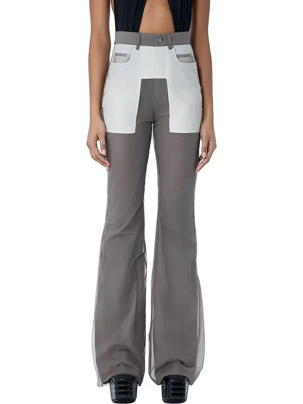 Rick Owens High-rise Flared Trousers With Contrasting Panels - Gray