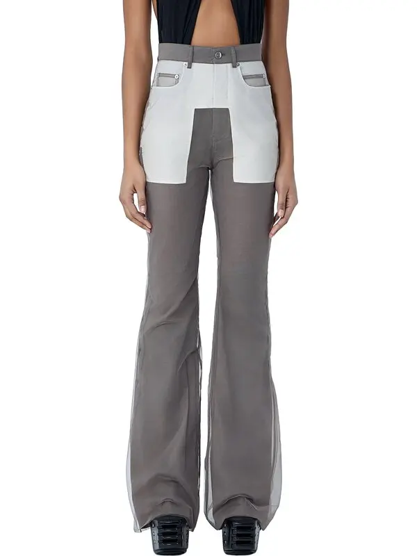 Rick Owens High-rise Flared Trousers With Contrasting Panels - Gray