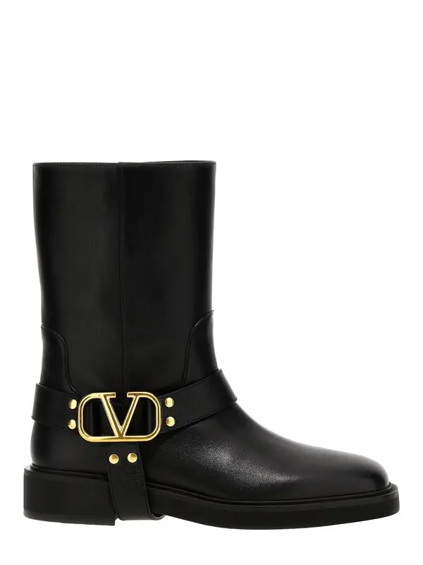 Valentino Garavani Vlogo Signature Leather Ankle Boots - Black