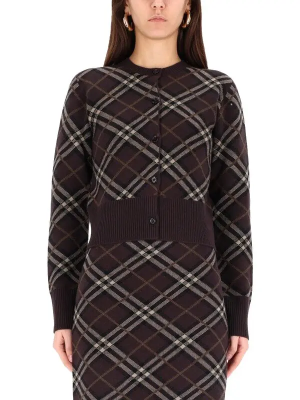 Burberry Gillian Checkered Knit Cardigan - Brown