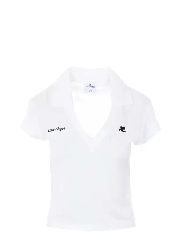 COURREGES V-neck Short Sleeve T-shirt - White
