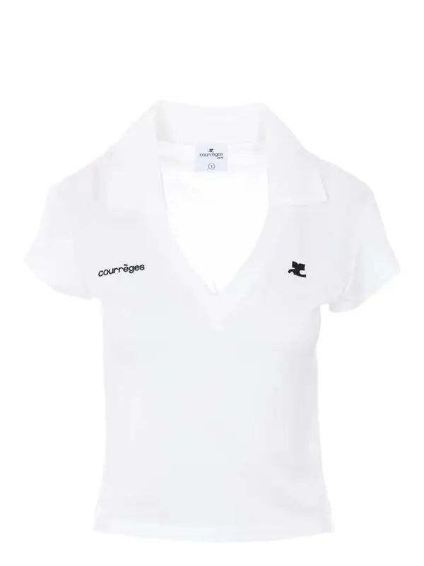 COURREGES V-neck Short Sleeve T-shirt - White