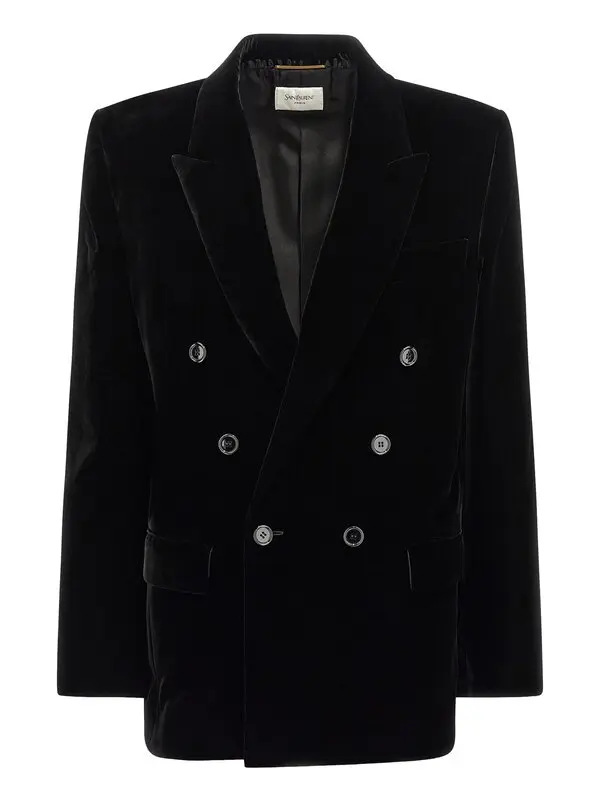 Saint Laurent Cassandre Double-breasted Velvet Blazer - Black