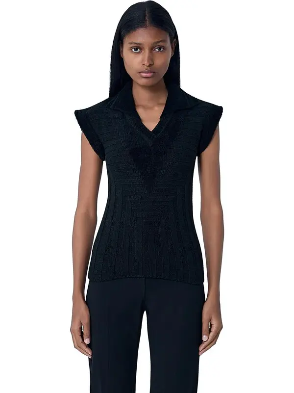 KIKO KOSTADINOV Quimby Knitted Polo Vest - Black