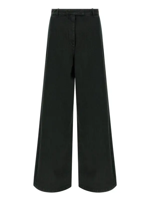 Dries Van Noten Wide Leg Jeans With Velvet Insert - Green