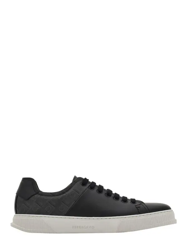 FERRAGAMO Leather And Jacquard Fabric Monogram Clayton Sneakers - Black
