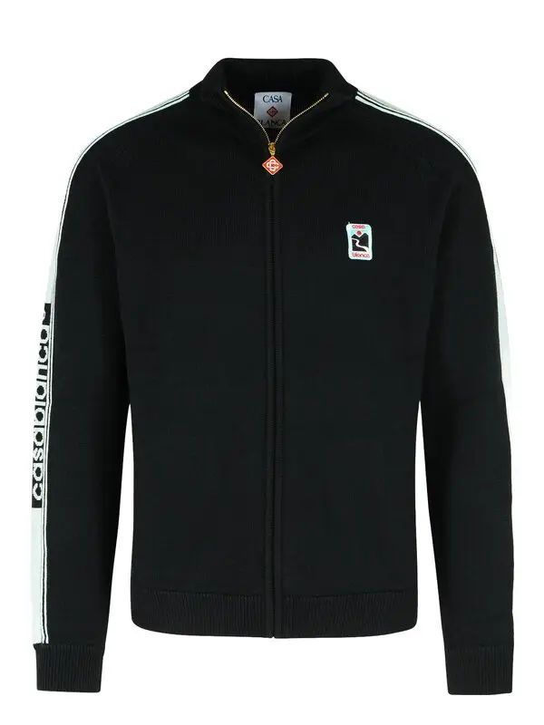 Casablanca Merino Wool Zip-up Sweatshirt With Logo Detail - Black