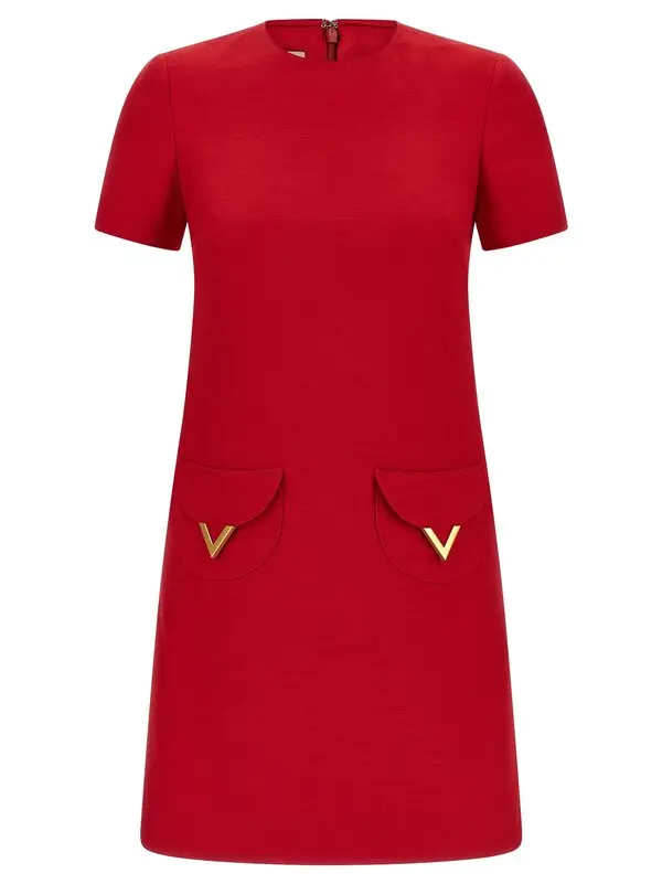 Valentino Garavani V Gold Crêpe Couture Mini Dress - Red
