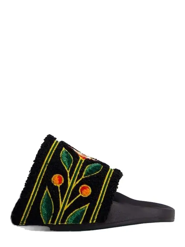 Casablanca Laurel Slides With Floral Embroidery - Black