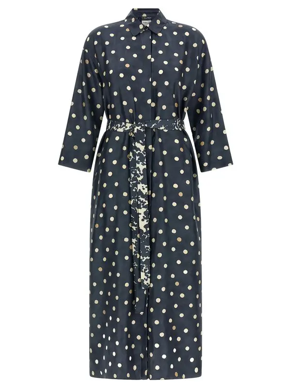 Max Mara S Mmleva' Silk Twill Polka Dot Midi Dress - Blue