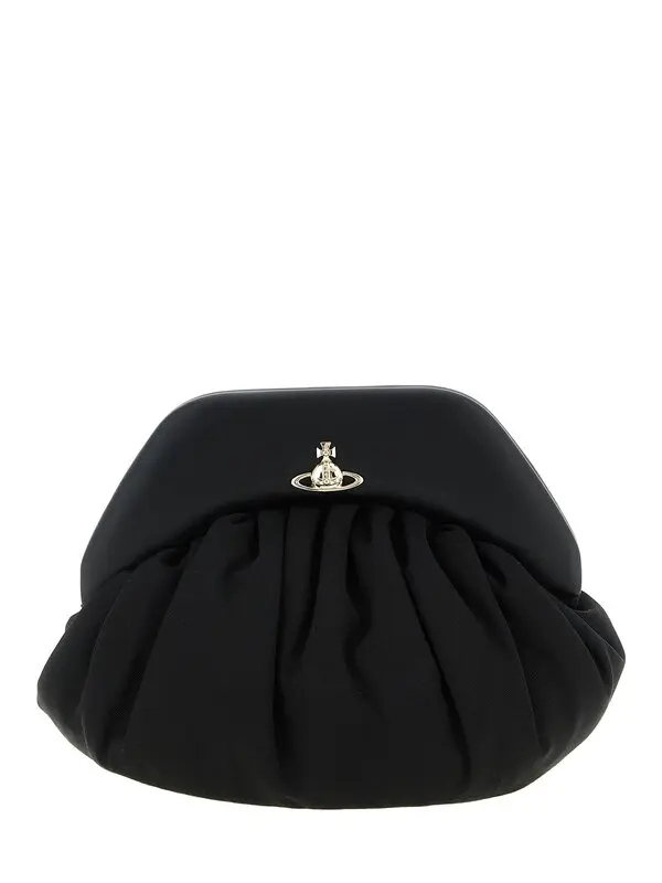 VIVIENNE WESTWOOD Brooke Crinkled Fabric Clutch With Gold Tone Orb Logo - Black