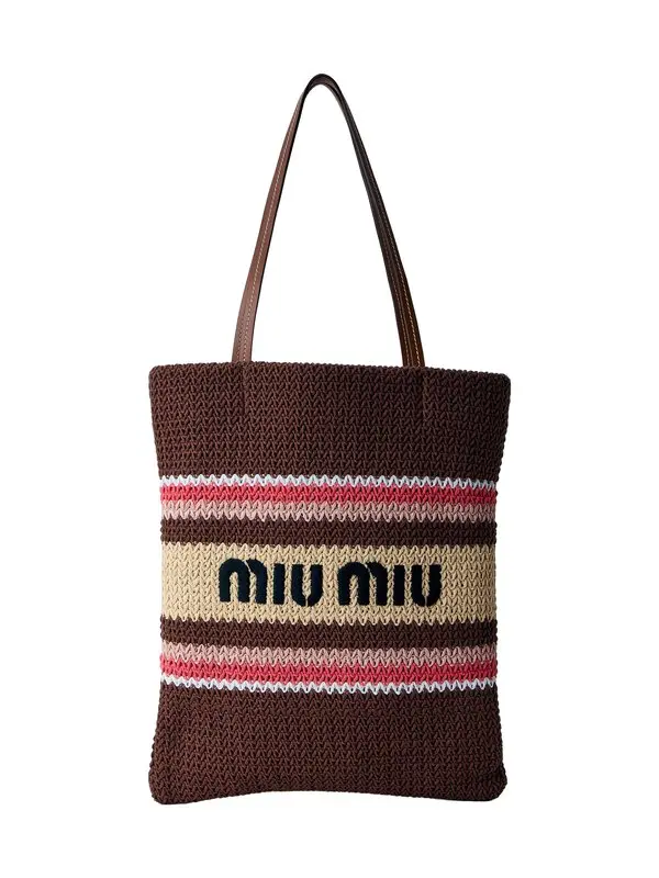 Miu Miu Raffia-effect Woven Tote Bag - Brown