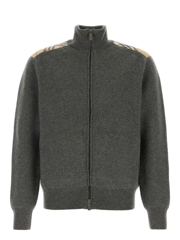 Burberry Wool Blend Zip-up Cardigan - Gray