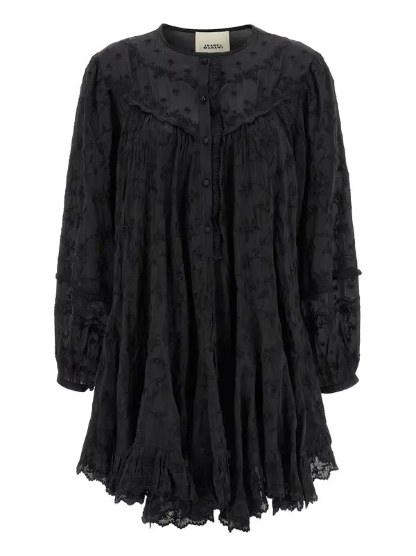 Isabel Marant Étoile Zame Embroidered Cotton Silk Mini Dress - Black