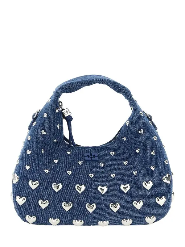 GANNI Denim Studded Mini Hobo Handbag - Blue