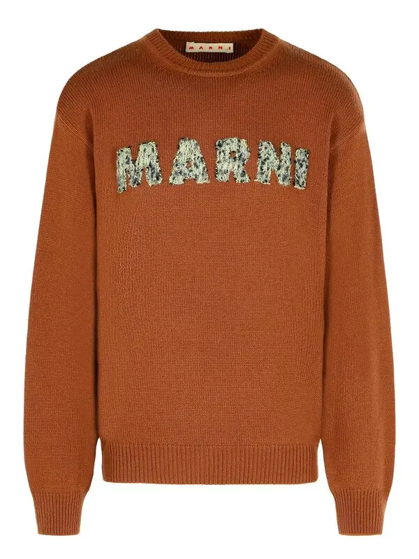 Marni Virgin Wool Embroidered Logo Sweater - Brown