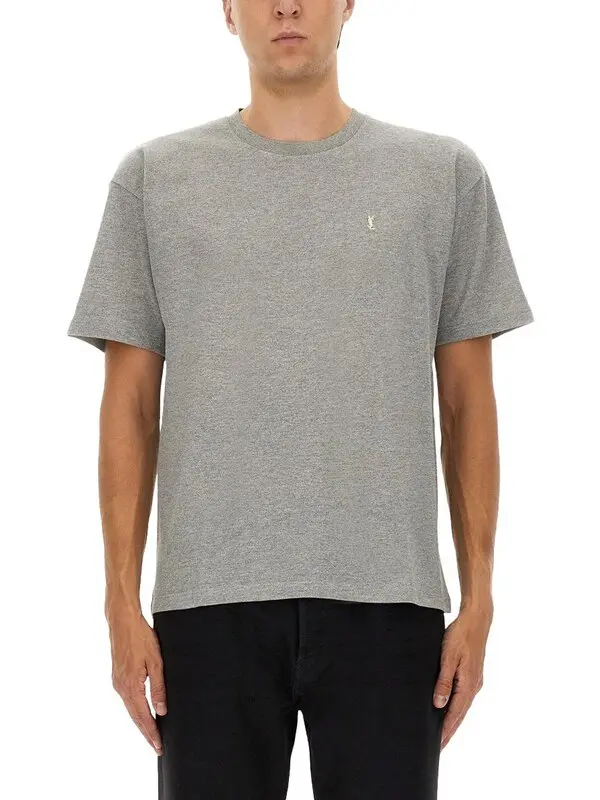 Saint Laurent Cassandras Tshirt With Logo - Gray